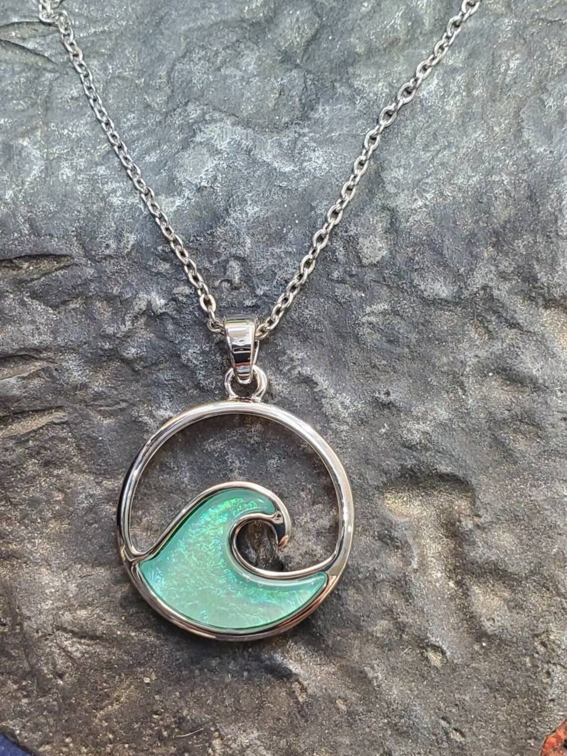 Wave Pendant With Chain Ocean Jewelry - Etsy
