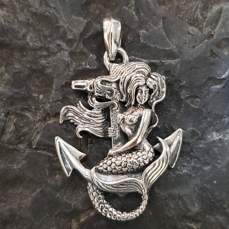 Sterling Silver Anchor With Mermaid Pendant - Etsy
