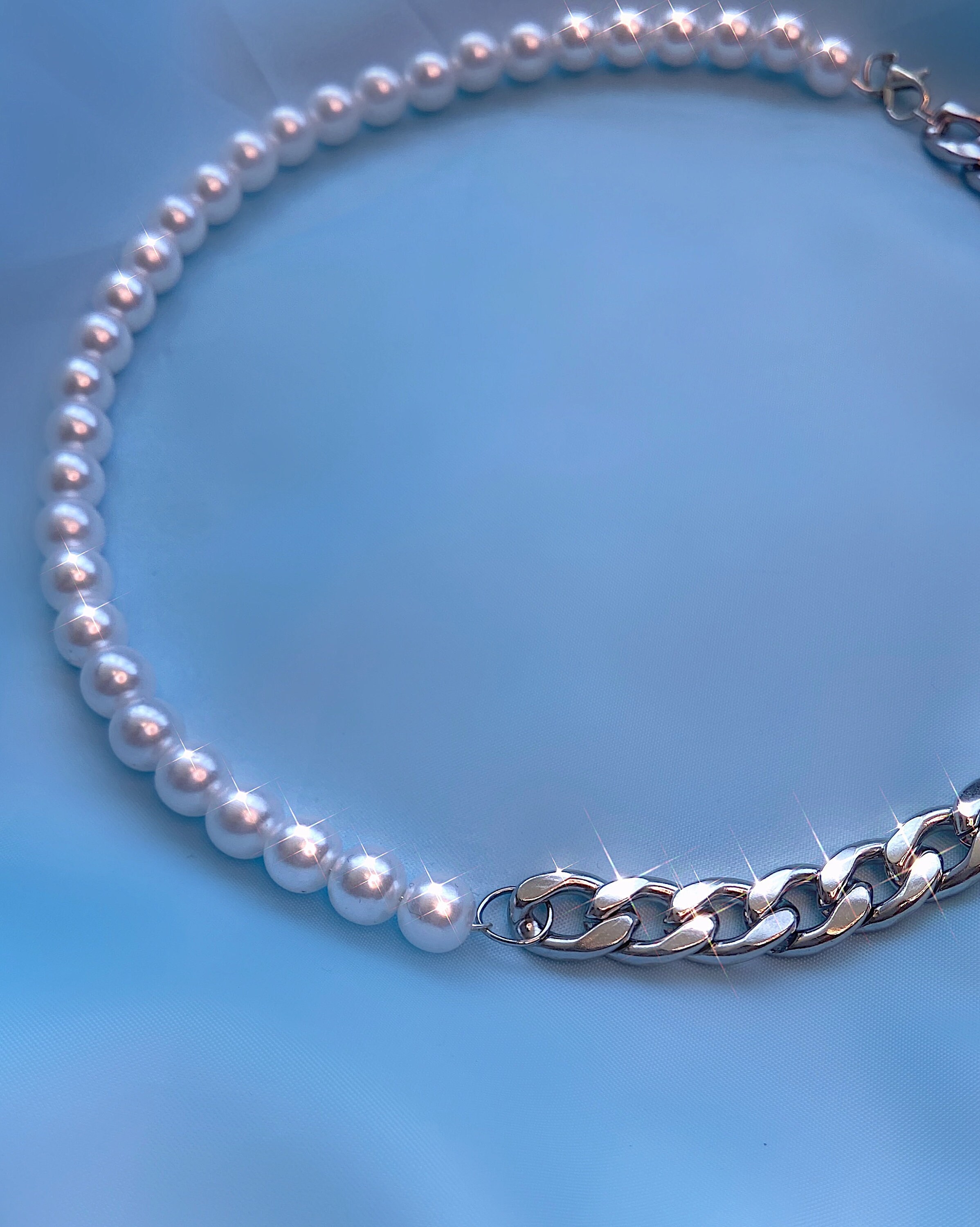 Half and Half Pearl and Cuban Necklace - Etsy