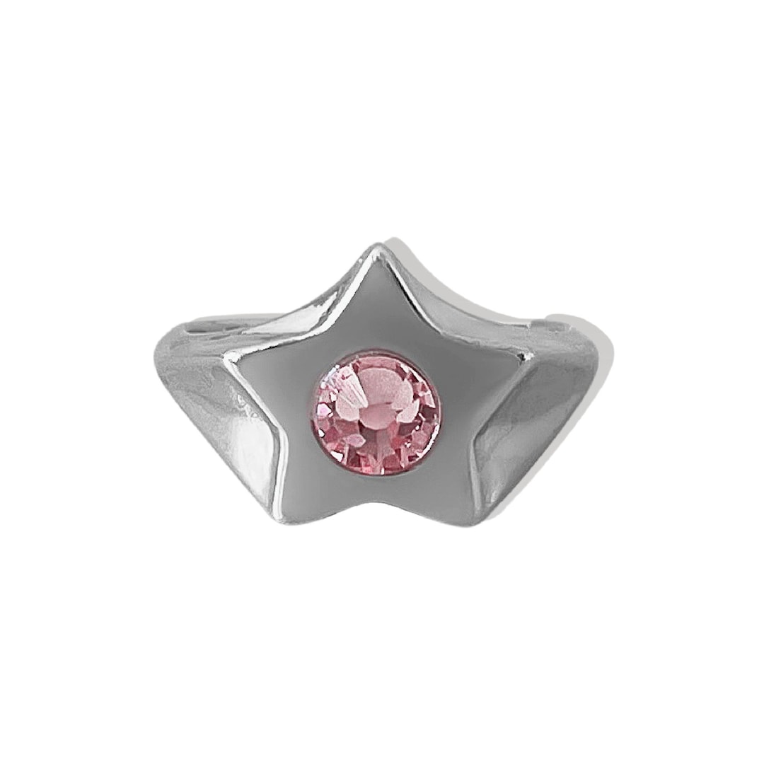 Silver "astro" Star Signet Gemstone Ring - Etsy