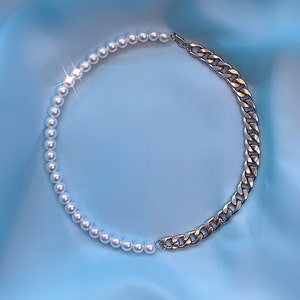 Half and Half Pearl and Cuban Necklace - Etsy
