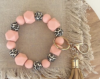 Beaded Leopard Print Keychain Bracelet Keychain Wristlet - Etsy