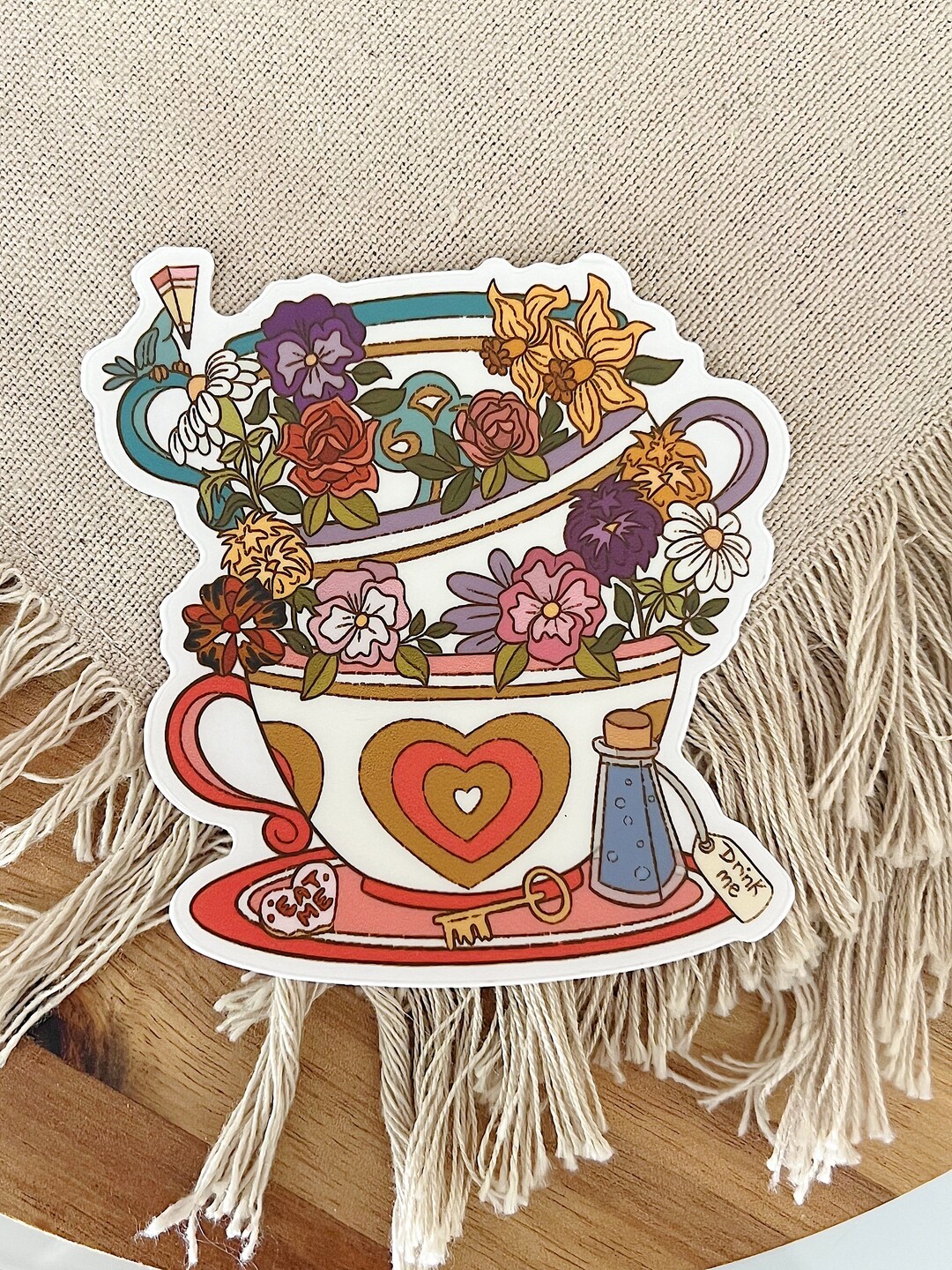Wildflower Teacup Sticker, Clear Vinyl Sticker - Etsy