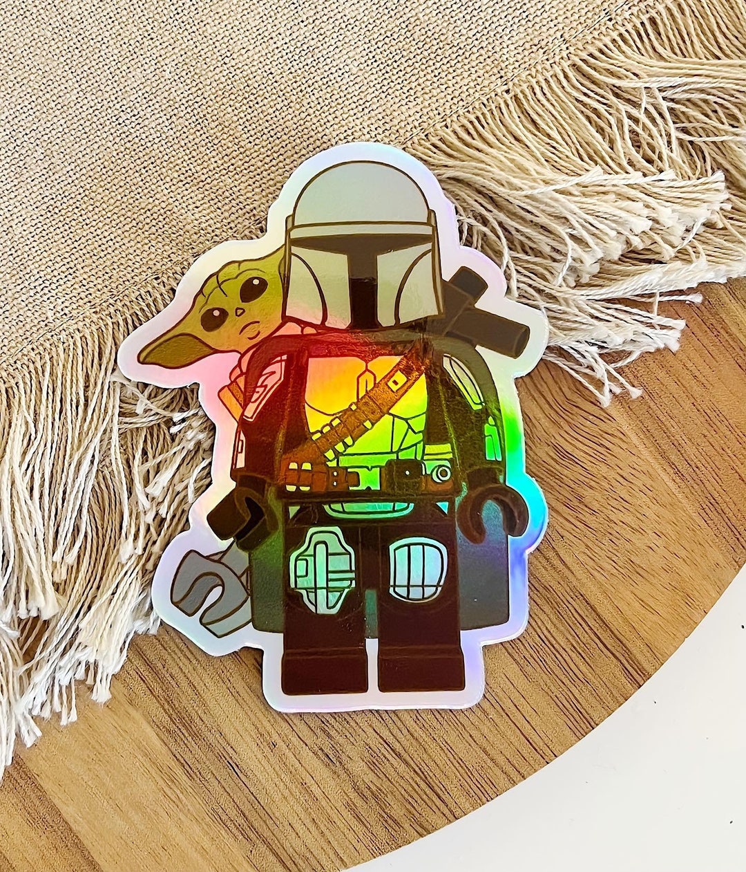 Mando & Grogu Minifigures Sticker, Holographic Vinyl Sticker - Etsy