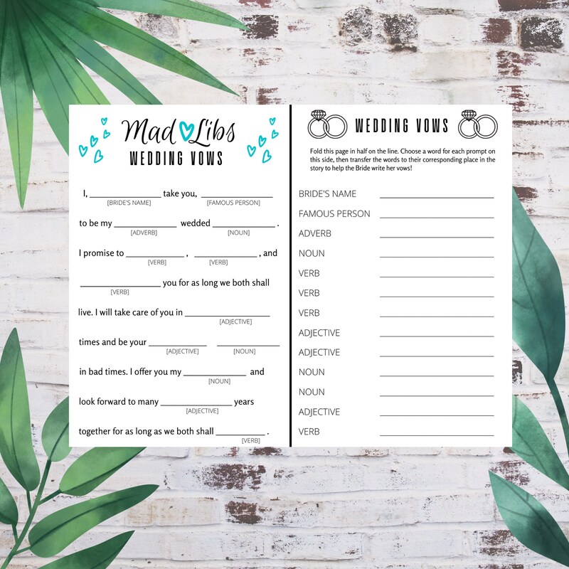 Wedding Vow Mad Libs - Etsy