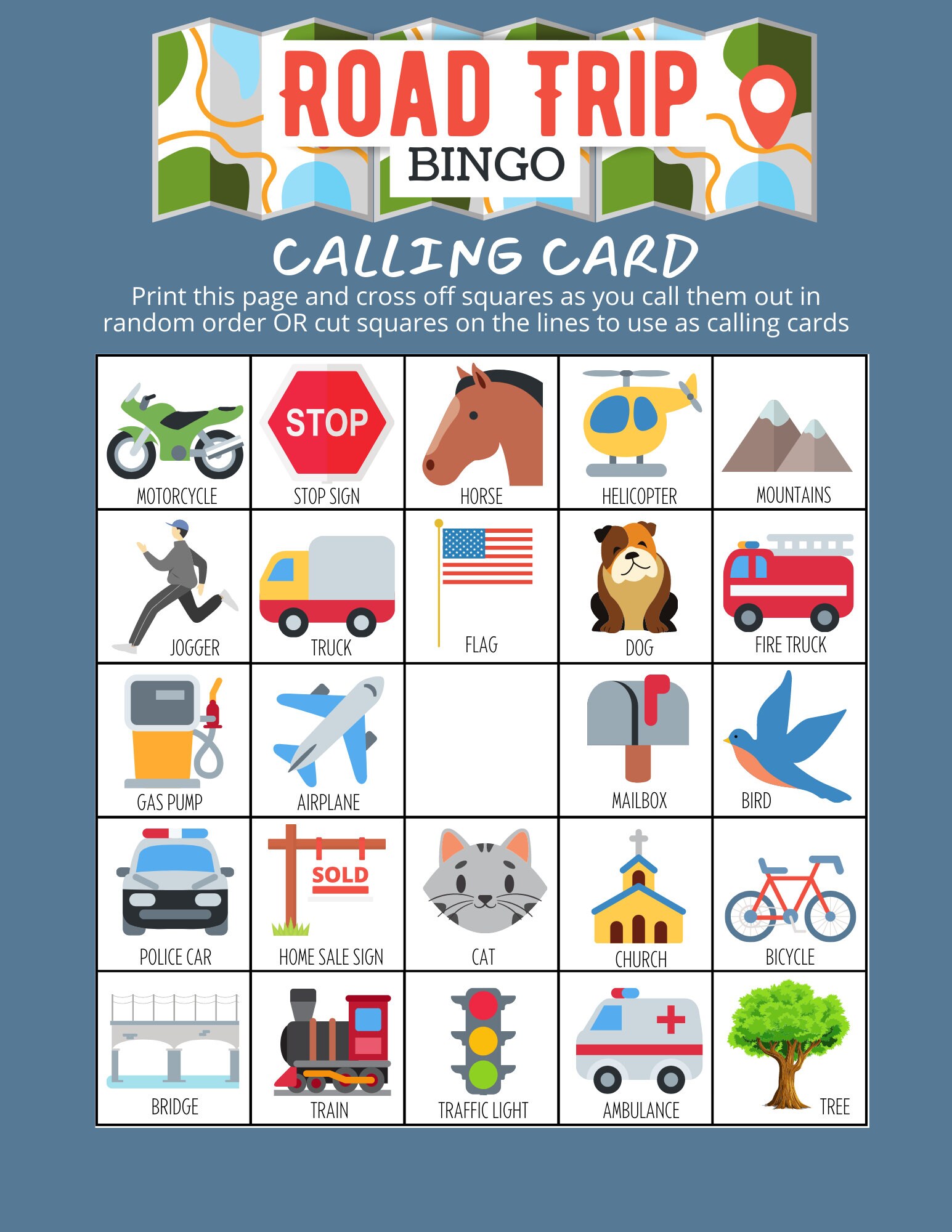 Road Trip Bingo Printable - Fun Game for Kids - Vacation Activity - Car ...