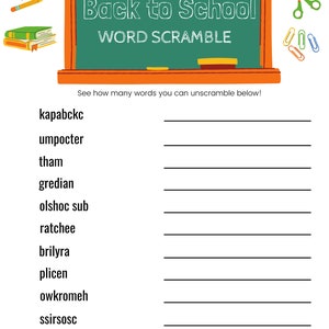 Back to School Word Scramble - Fun Game for Kids/students - Answer Key ...