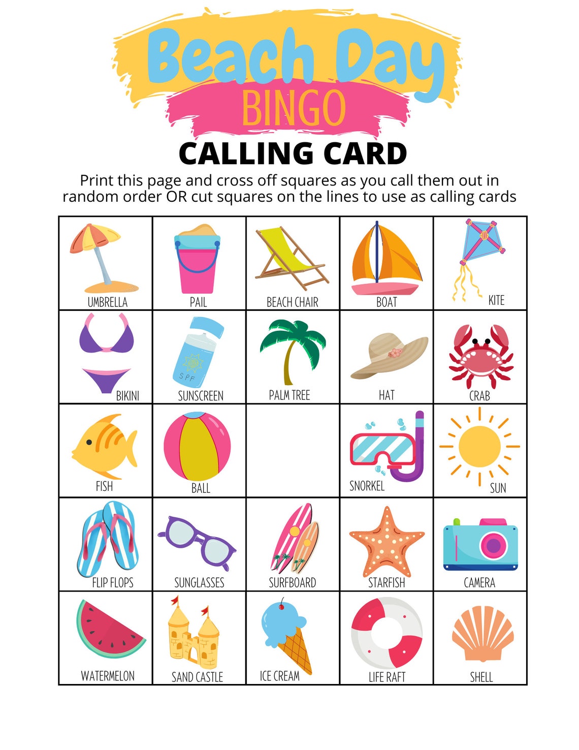 Beach Day Bingo Printable - Fun Game for Kids - Summer Vacation ...