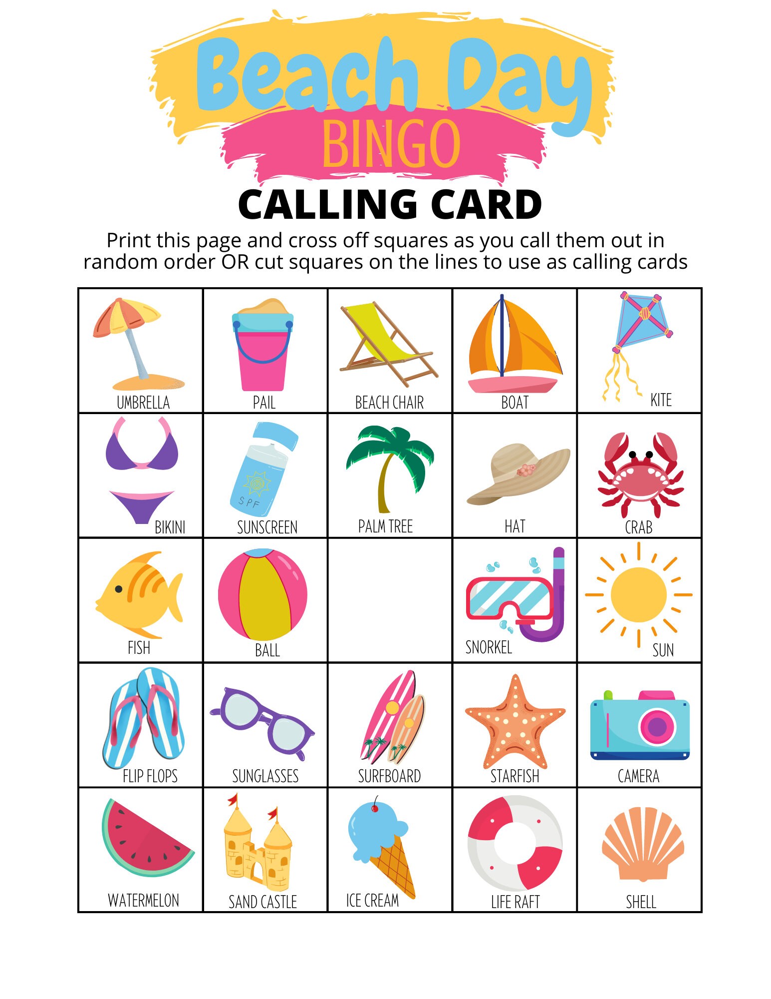 Beach Day Bingo Printable - Fun Game for Kids - Summer Vacation ...