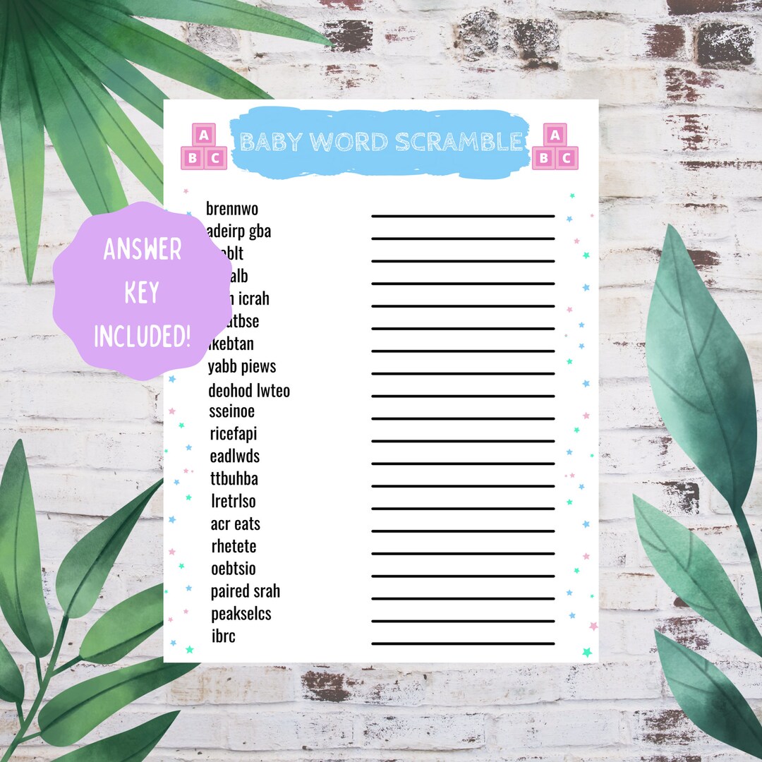 Baby Word Scramble - Fun Game for Baby Showers - Answer Key Included ...
