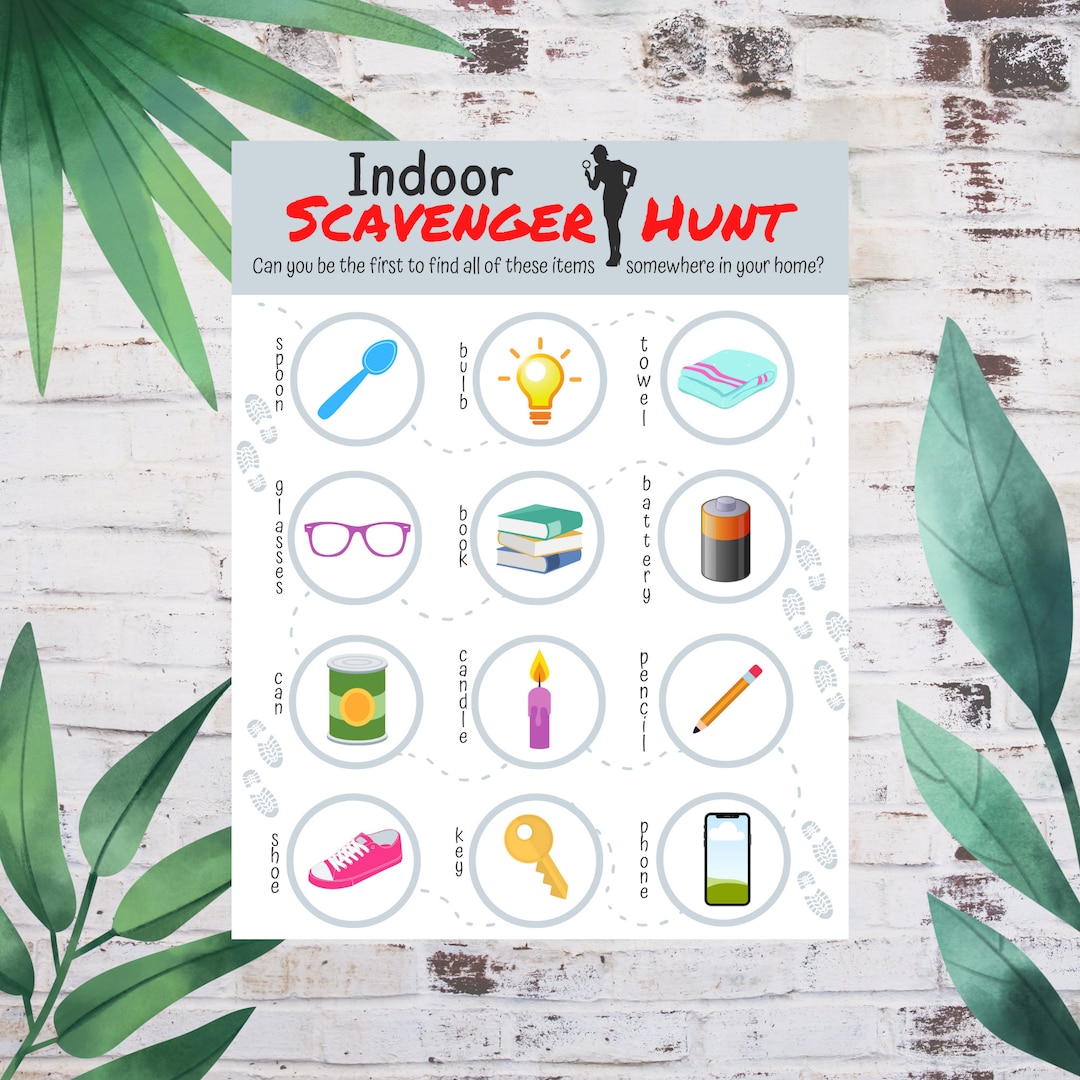 Indoor Scavenger Hunt Printable - Fun Game for Kids - Inside Activity ...