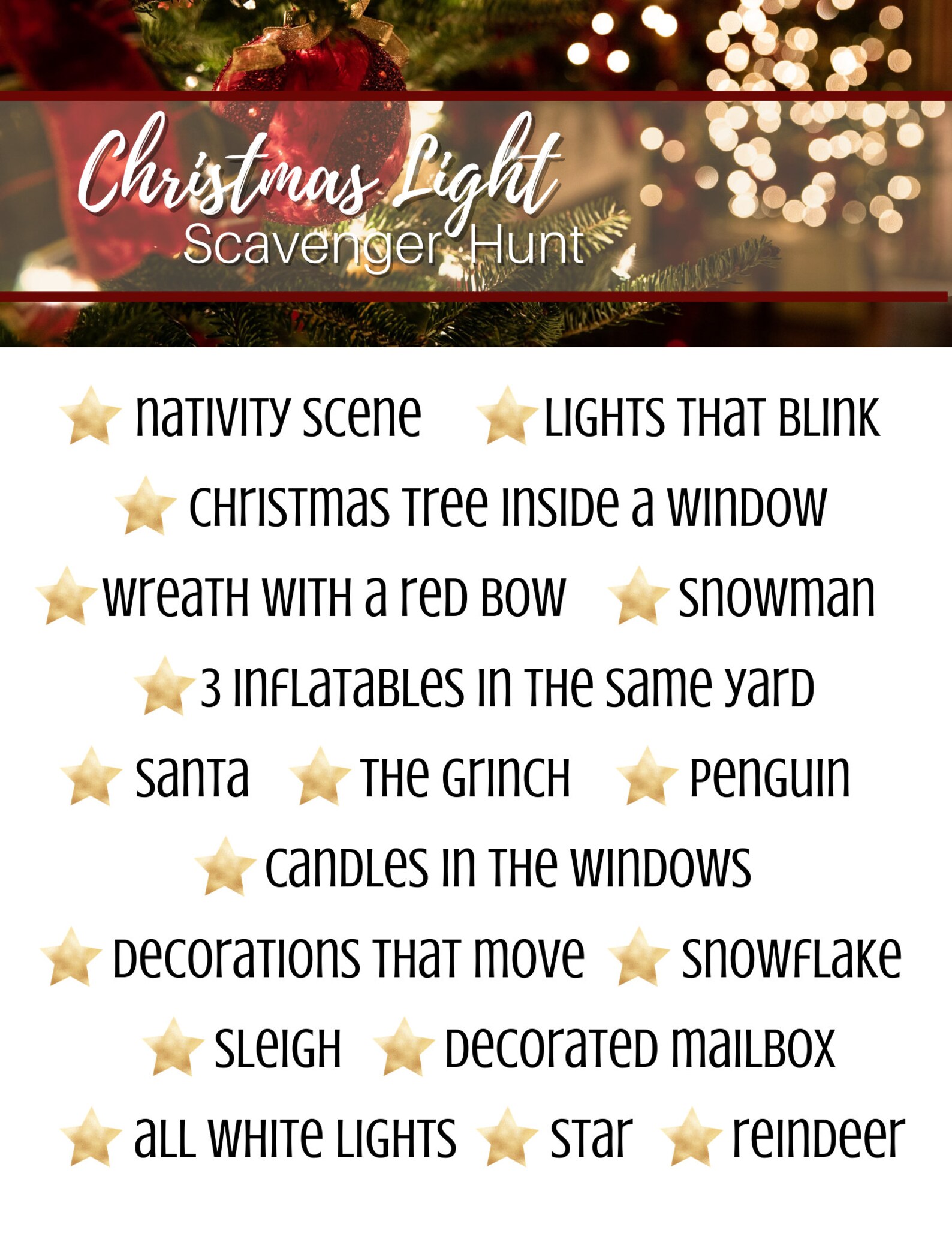Christmas Light Scavenger Hunt Printable Holiday Activity - Etsy