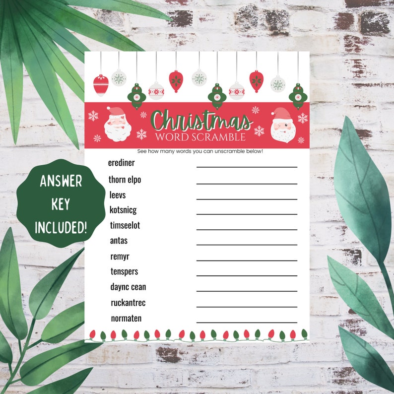 Christmas Word Scramble - Holiday Activity for Kids and Adults - Answer ...