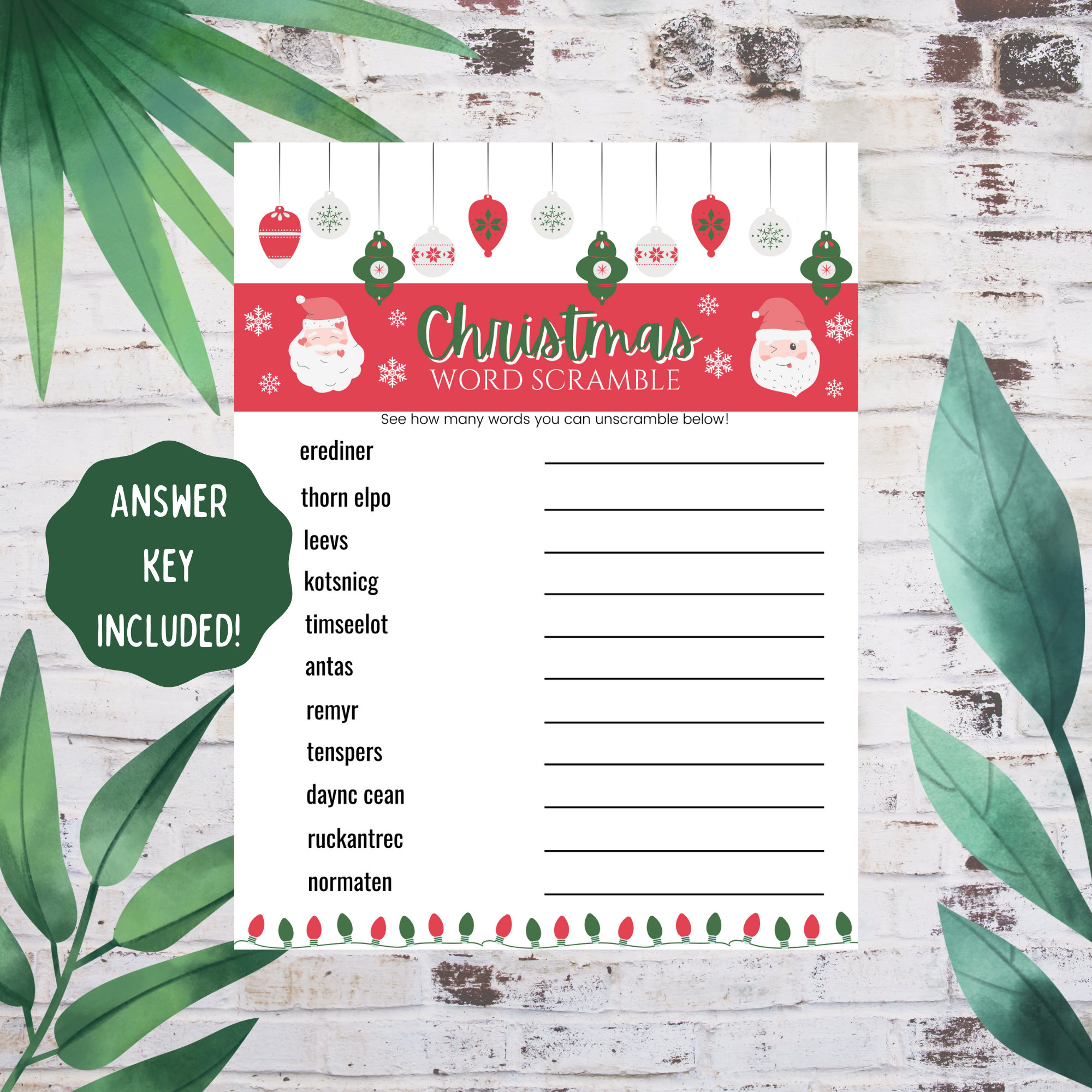 Christmas Word Scramble - Holiday Activity for Kids and Adults - Answer ...