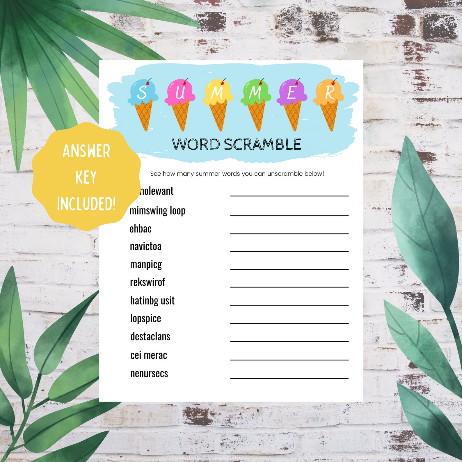 Summer Word Scramble - Fun Game for Kids & Teens - Answer Key Included ...