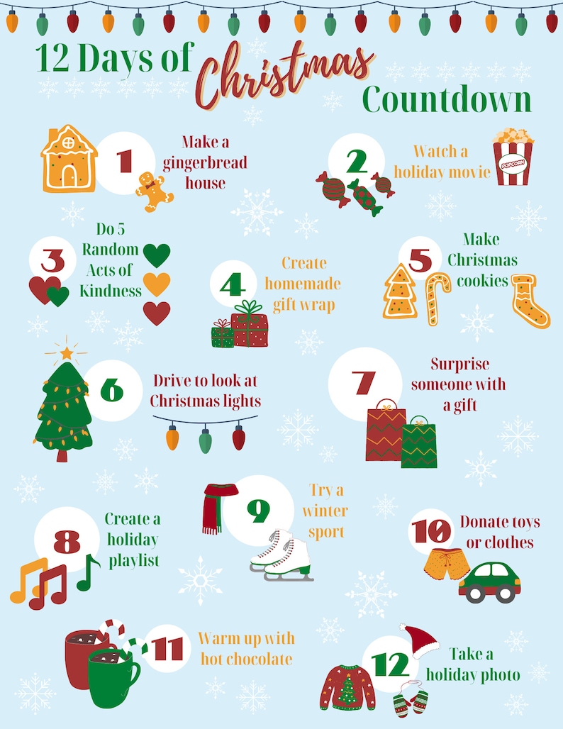 12 Days of Christmas Countdown - Christmas Bucket List - Etsy