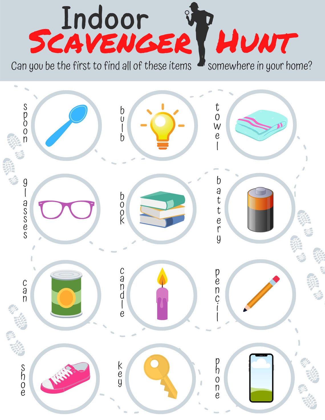 Indoor Scavenger Hunt Printable - Fun Game for Kids - Inside Activity ...