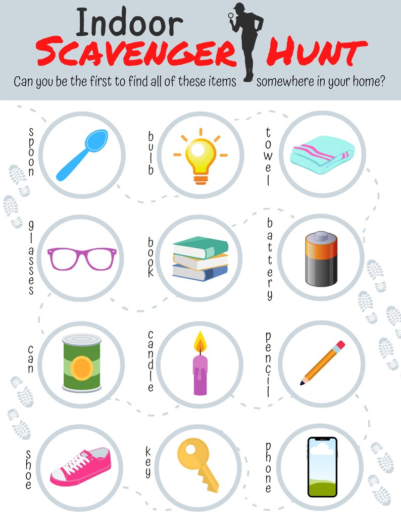 Indoor Scavenger Hunt Printable - Fun Game for Kids - Inside Activity ...