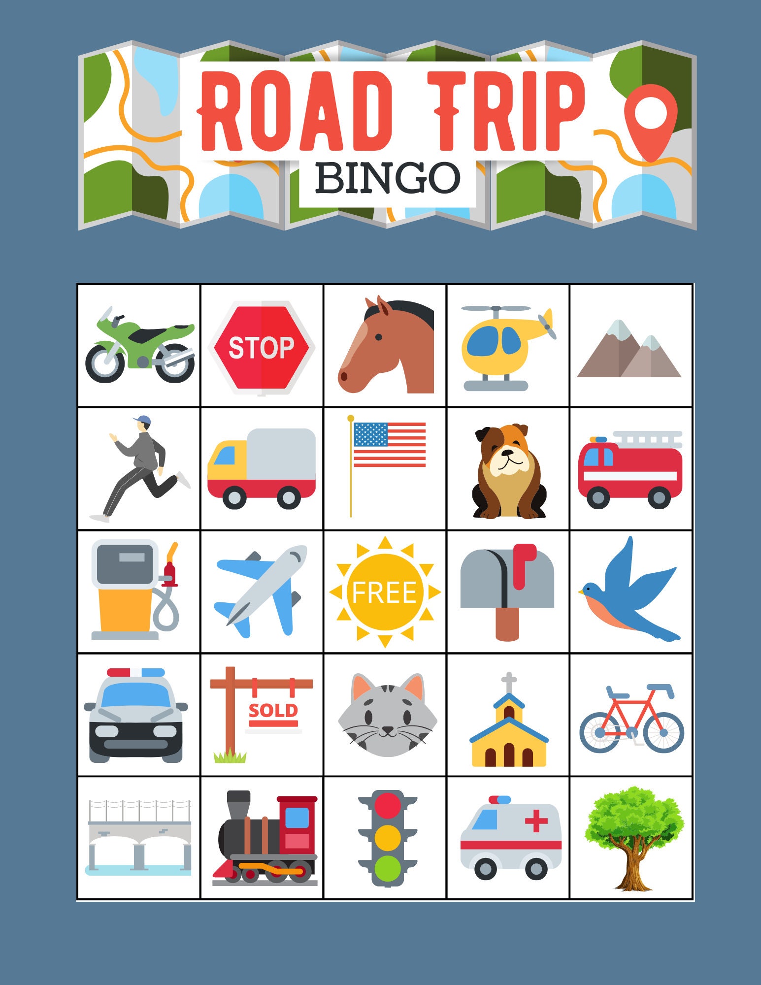 Road Trip Bingo Printable - Fun Game for Kids - Vacation Activity - Car ...