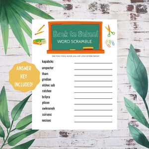 Back to School Word Scramble - Fun Game for Kids/students - Answer Key ...