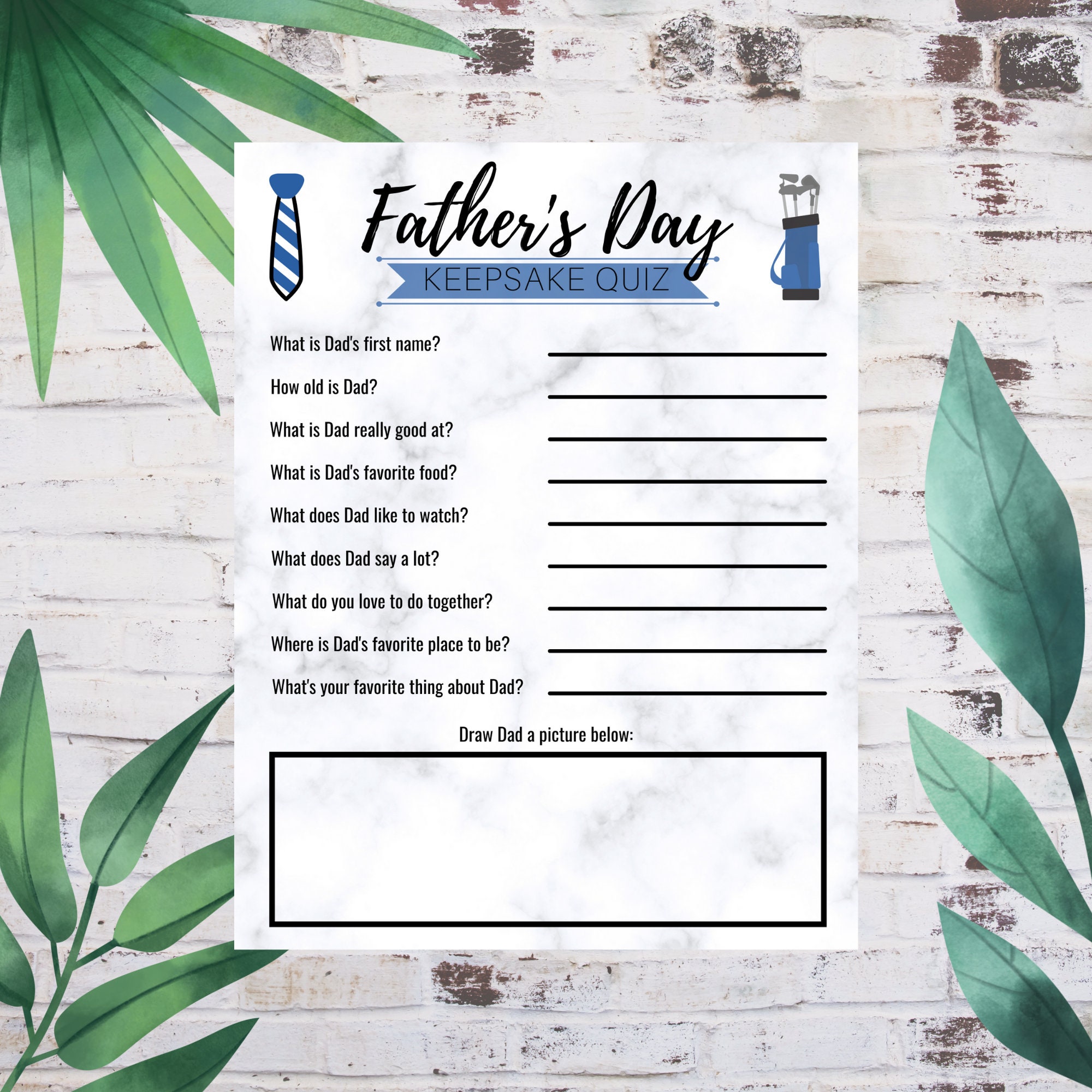 Father's Day Keepsake Quiz - Gift From Child for Dad - Printable ...