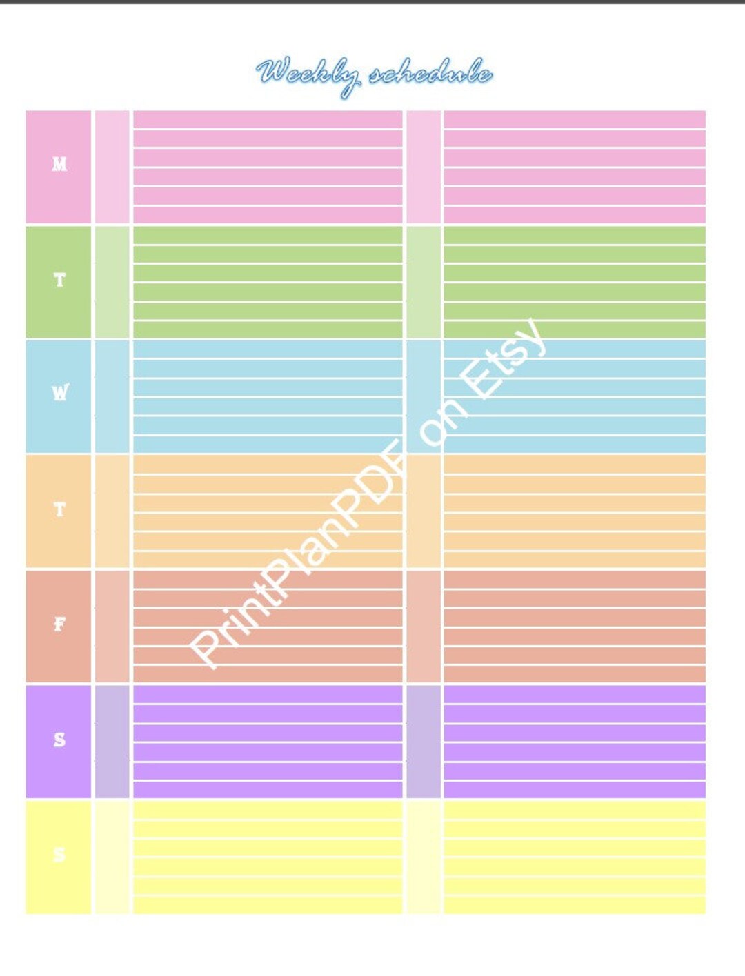 Weekly Schedule Planner Page Organizer PRINTABLE PDF to Fill in ...