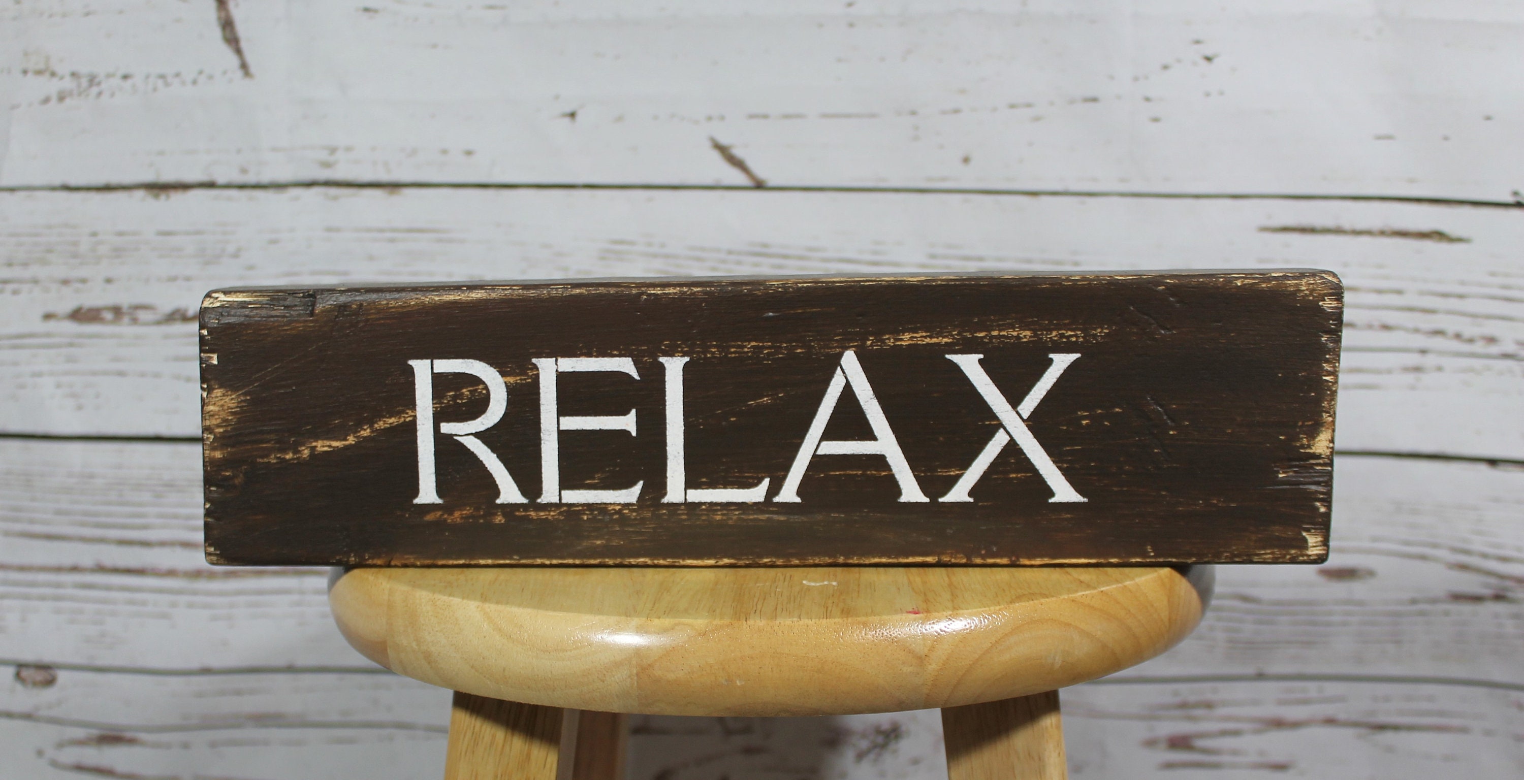 Relax wood desk block distressed signs home décor shelf - Etsy.de