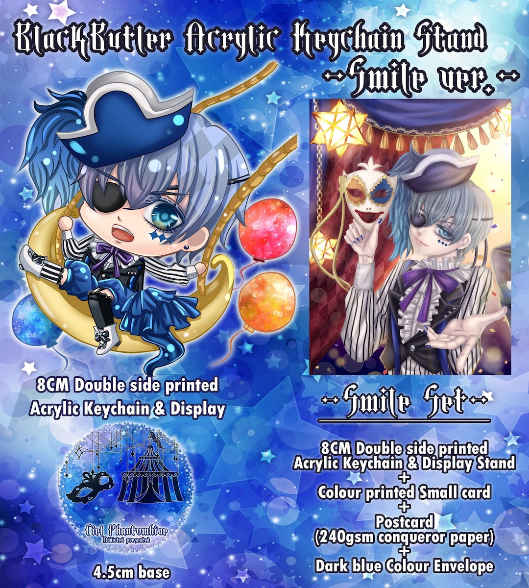 Kuroshitsuji Black Butler Anime Double Side Printed Acrylic Keychain ...