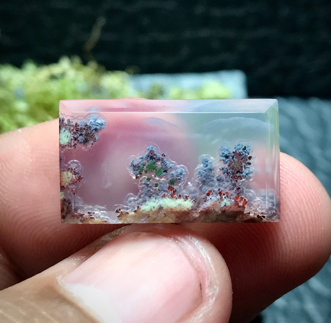 Scenic Moss Agate Cabochon, Natural Java Stone (23x13x4 Mm) - Etsy