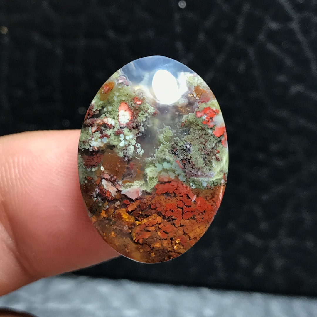 Scenic Moss Agate Cabochon: Natural Indonesian Gemstone (17x23x6 Mm) - Etsy