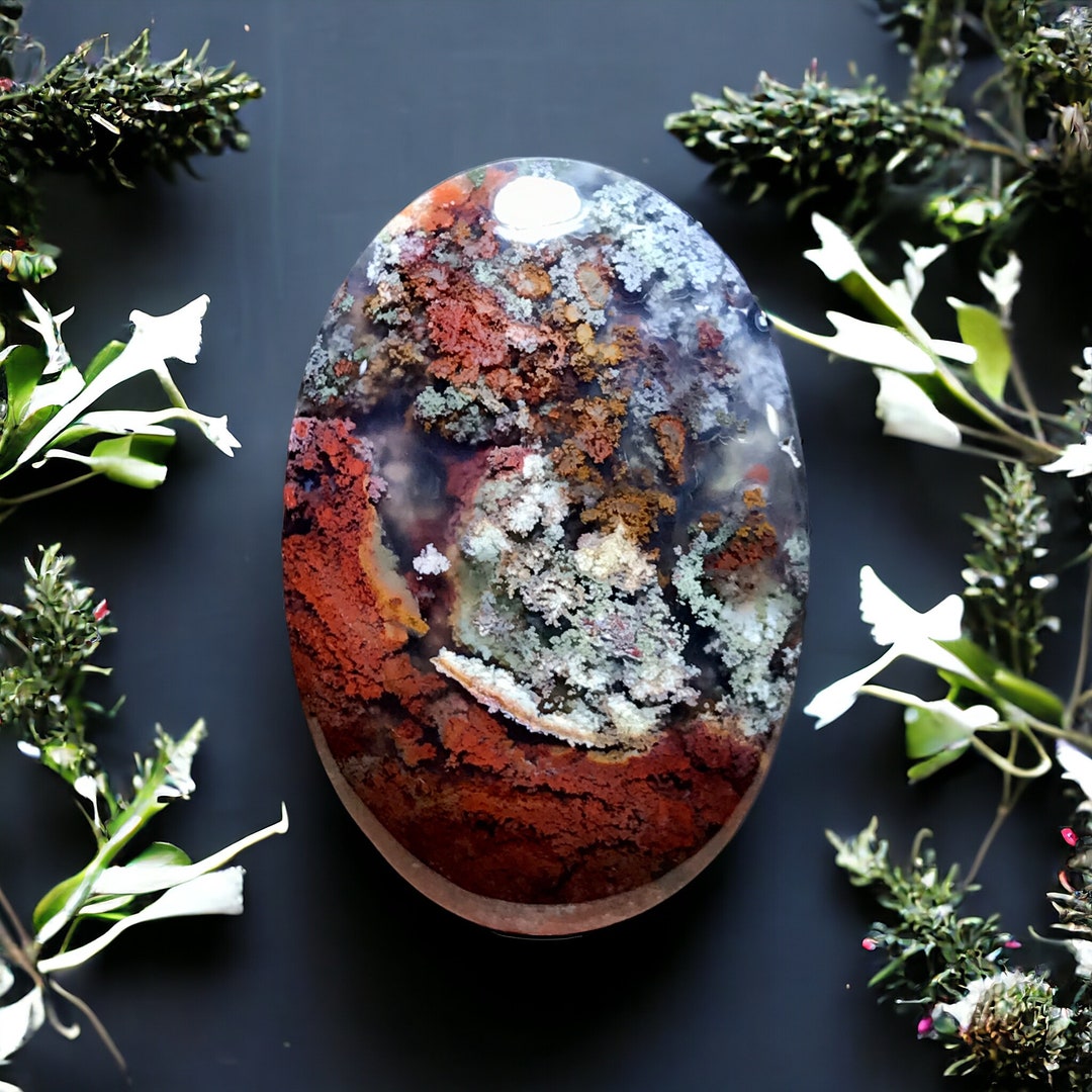 Scenic Moss Agate Cabochon 40x27x9 Mm, Gift for Her, Pendant, Ring ...
