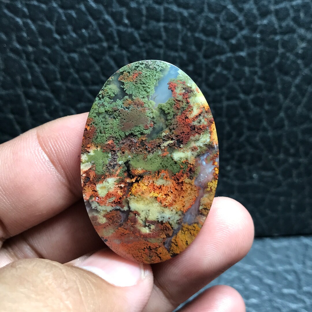 Scenic Moss Agate Cabochon 19x22x4 Mm - Etsy