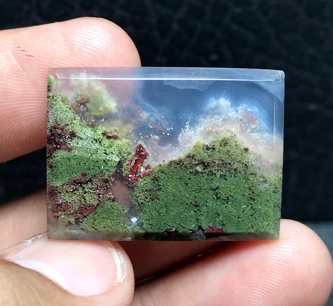 Scenic Java Moss Agate Cabochon: Natural Gemstone (31x23x4 Mm) - Etsy