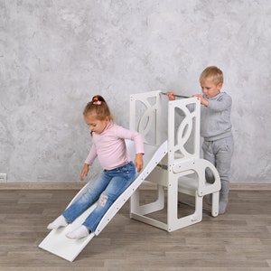 Convertible Toddler Tower & Table WITH BACK and Wooden Kids Slide ...