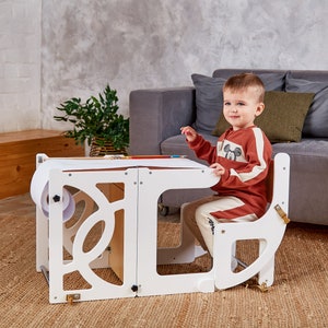 Convertible Toddler Tower Table 7 in 1 With Seatback, Toddler Kitchen ...