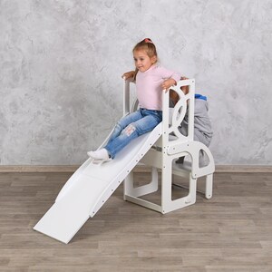 Natural Toddler Tower Convertible With BACK and Slide, Double Toddler ...
