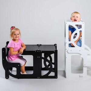BLACK Convertible Toddler Tower Table Kitchen Step Stool 2in1 Learning ...