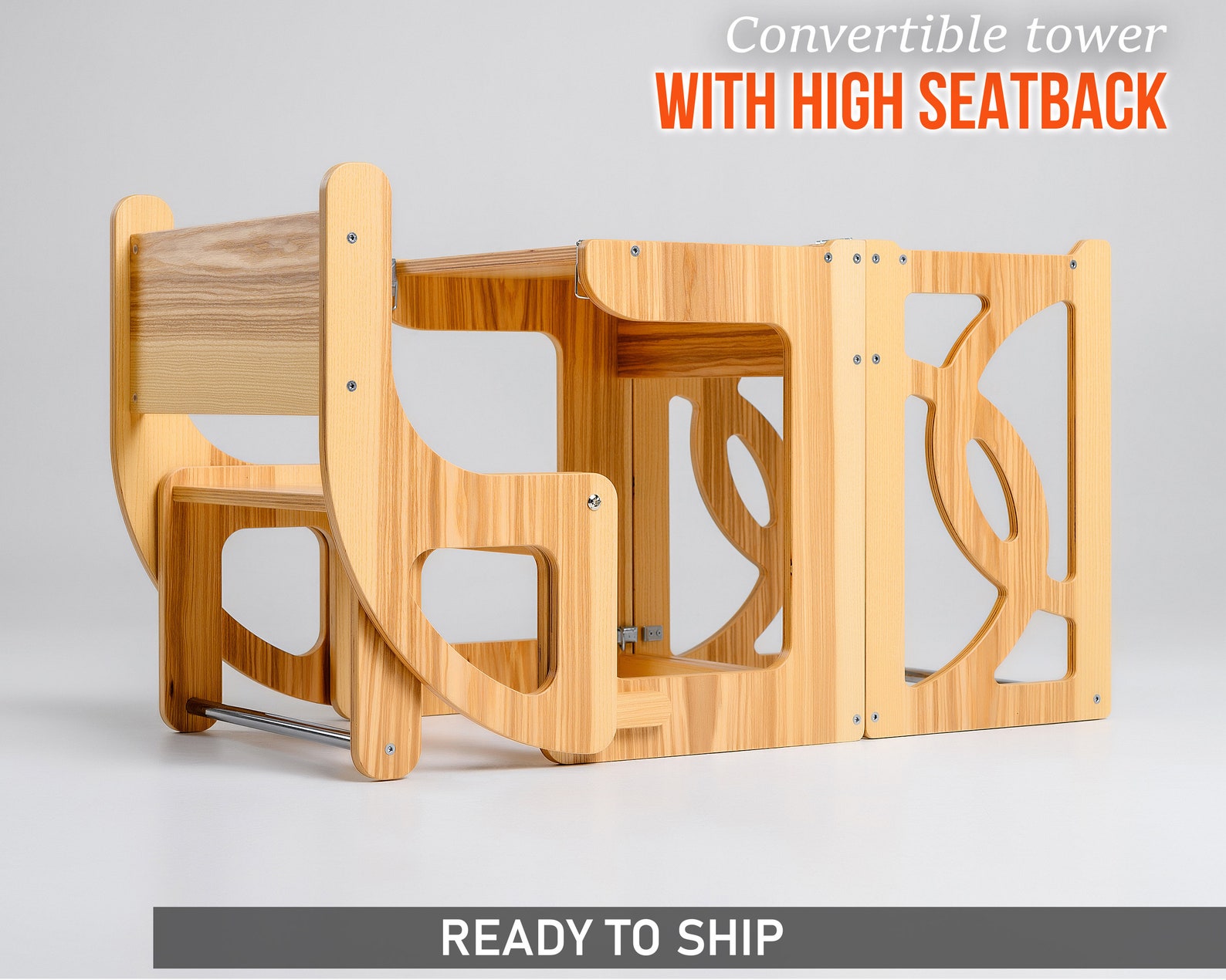 Natural Convertible Toddler Tower & Table WITH BACK, Toddler Kitchen ...