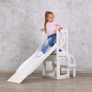 Natural Convertible Toddler Tower & Table WITH BACK, Toddler Kitchen ...