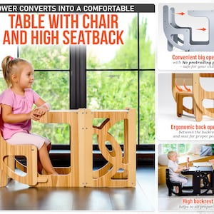 Natural Convertible Toddler Tower & Table WITH BACK, Toddler Kitchen ...