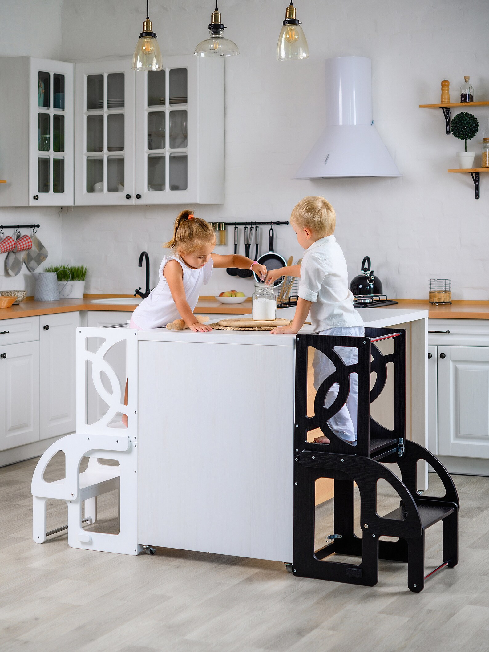 Natural Convertible Toddler Tower & Table WITH BACK, Toddler Kitchen ...