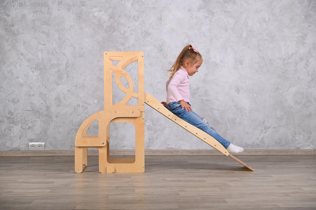 Natural Toddler Tower Convertible With BACK and Slide, Double Toddler ...