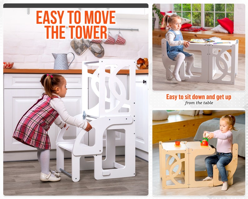 Convertible Learning Toddler Tower & Table WITH BACK wooden - Etsy
