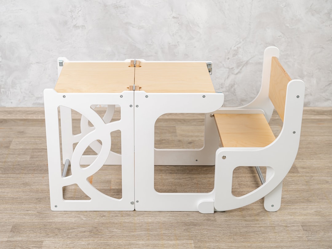 Convertible Toddler Tower & Table WITH BACK and Wooden Kids Slide ...