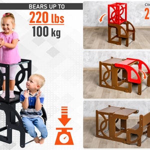 Natural Convertible Toddler Tower & Table WITH BACK, Toddler Kitchen ...