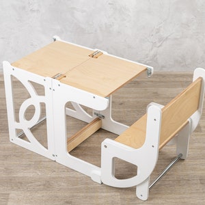 Convertible Toddler Tower & Table WITH BACK and Wooden Kids Slide ...