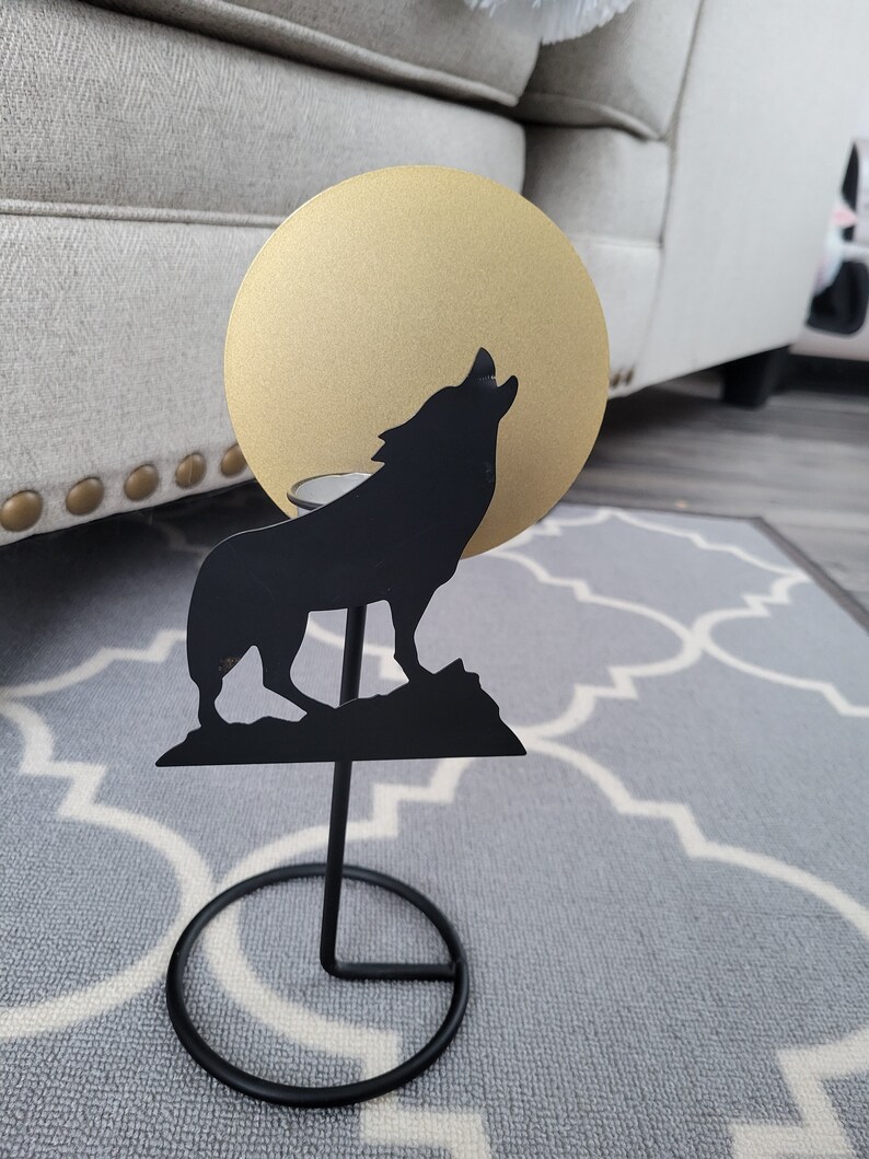 Howling Wolf and Moon Tealight Candle Holder, Wolves, Wolf, Howling ...