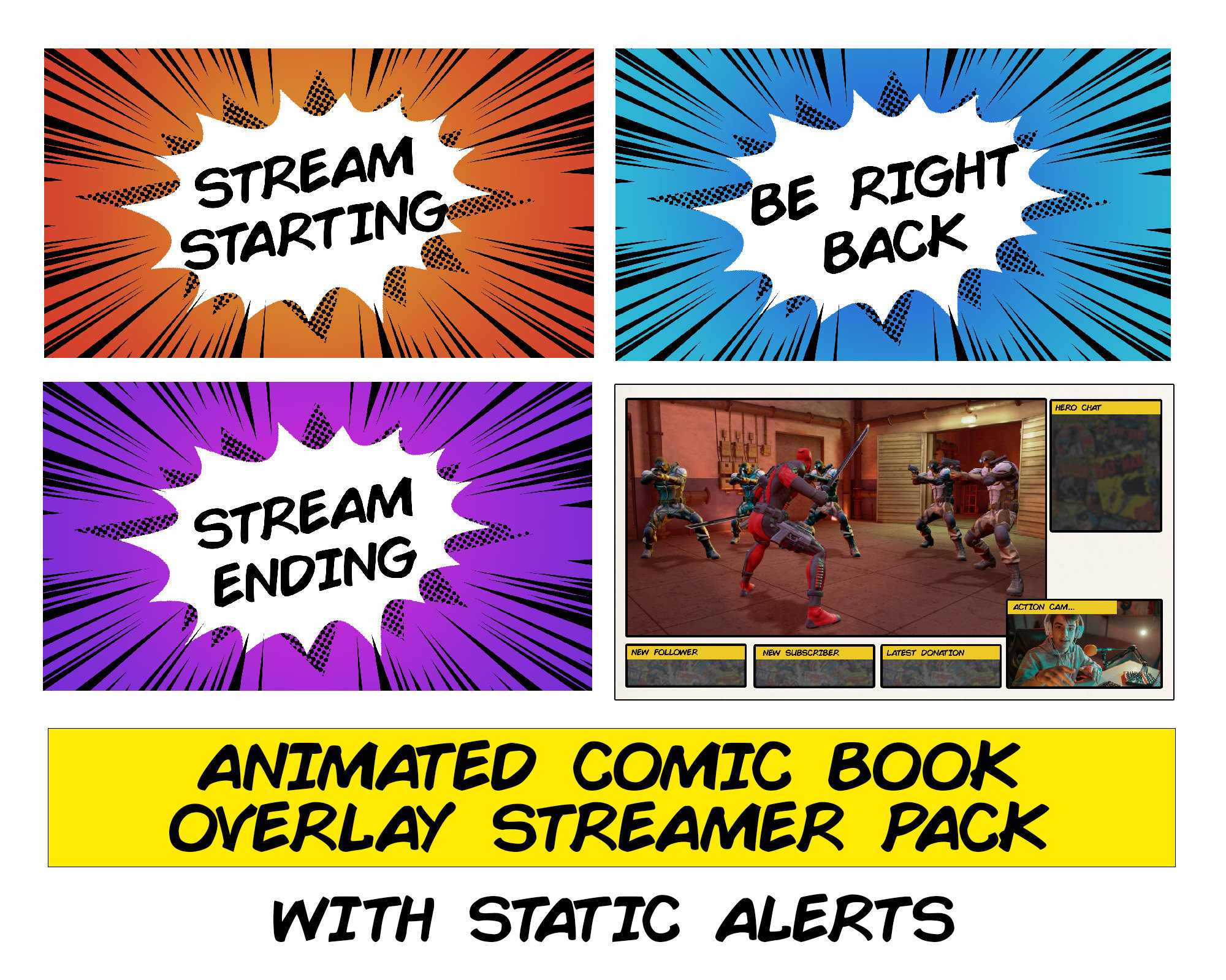 Animated Twitch Overlay - Comic Book Style 1920x1080, With Static ...