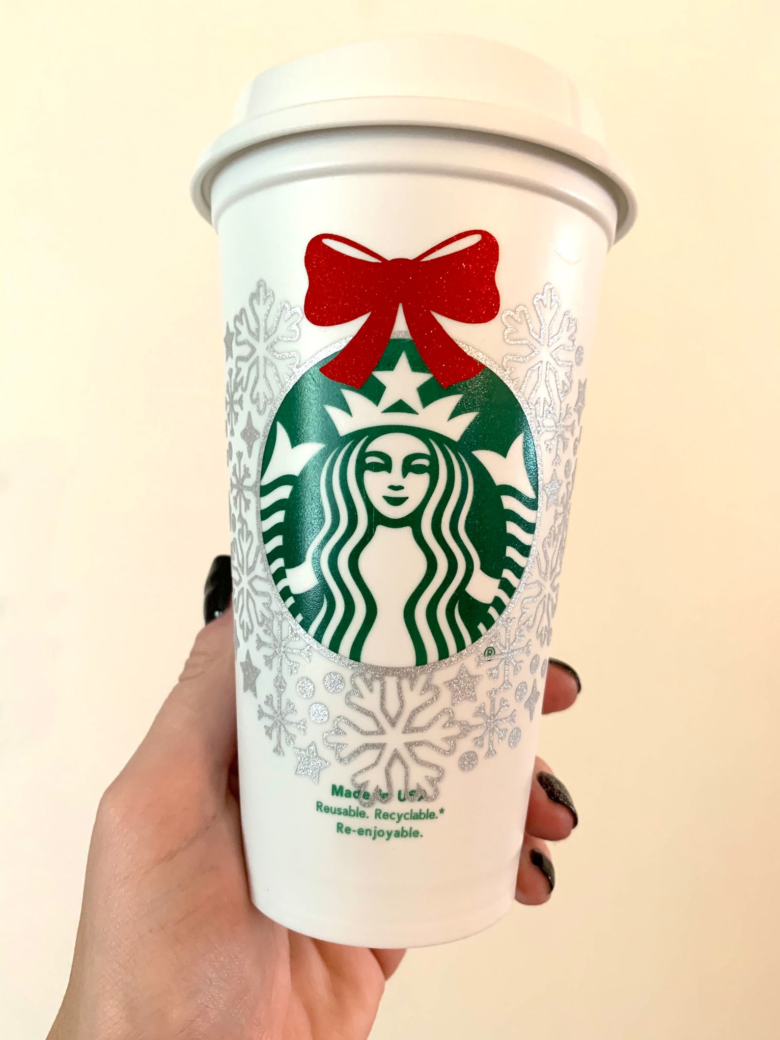 Snowflake Wreath With Bow Starbucks Grande Coffee SVG & Png - Etsy