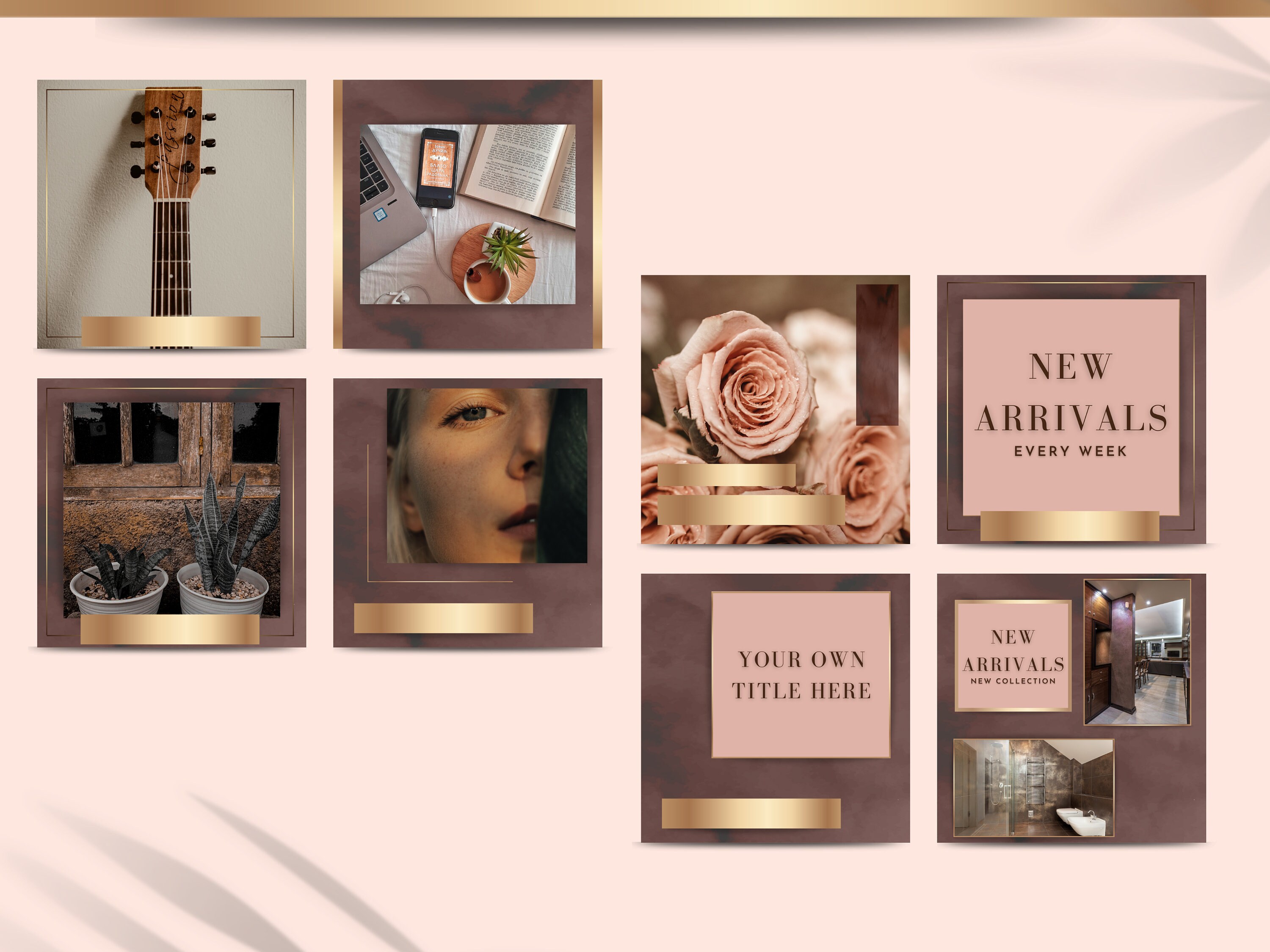 Brown and gold instagram templates.Canva.Instagram feed | Etsy